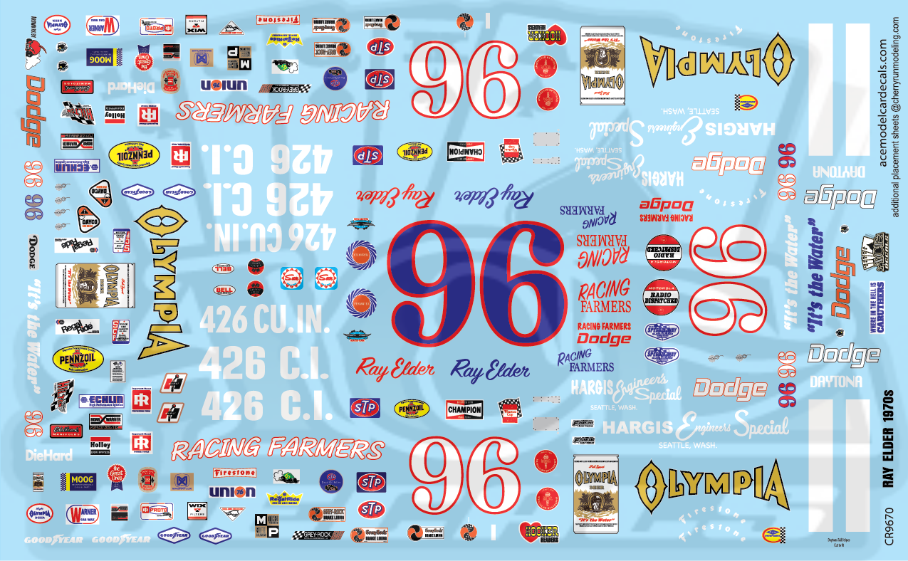 #96 Ray Elder Olympia Beer/Racing Farmer Dodge Charger - Ace Decals