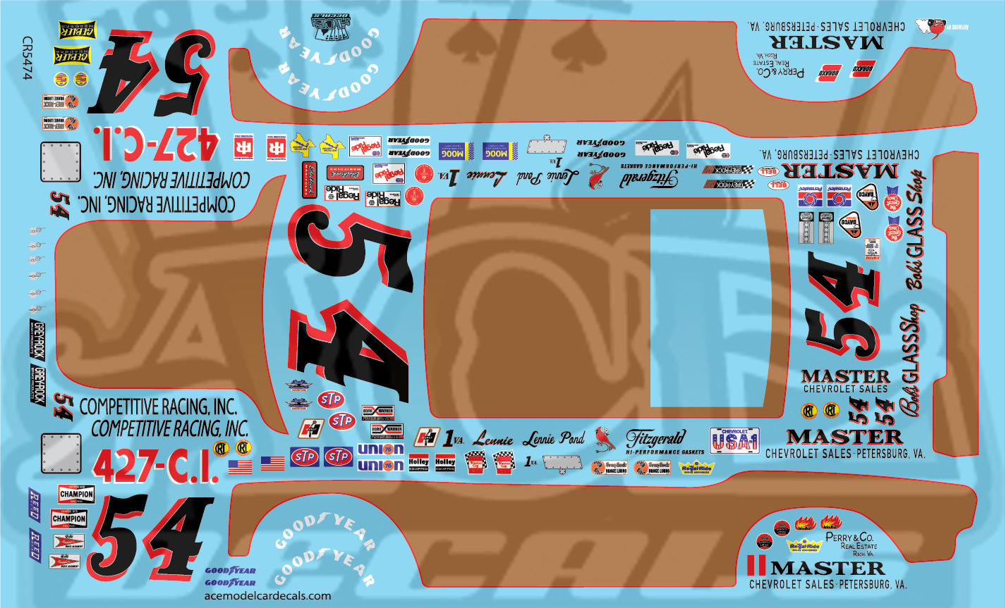 #54 Lennie Pond Master Chevrolet Chevelle - Ace Decals